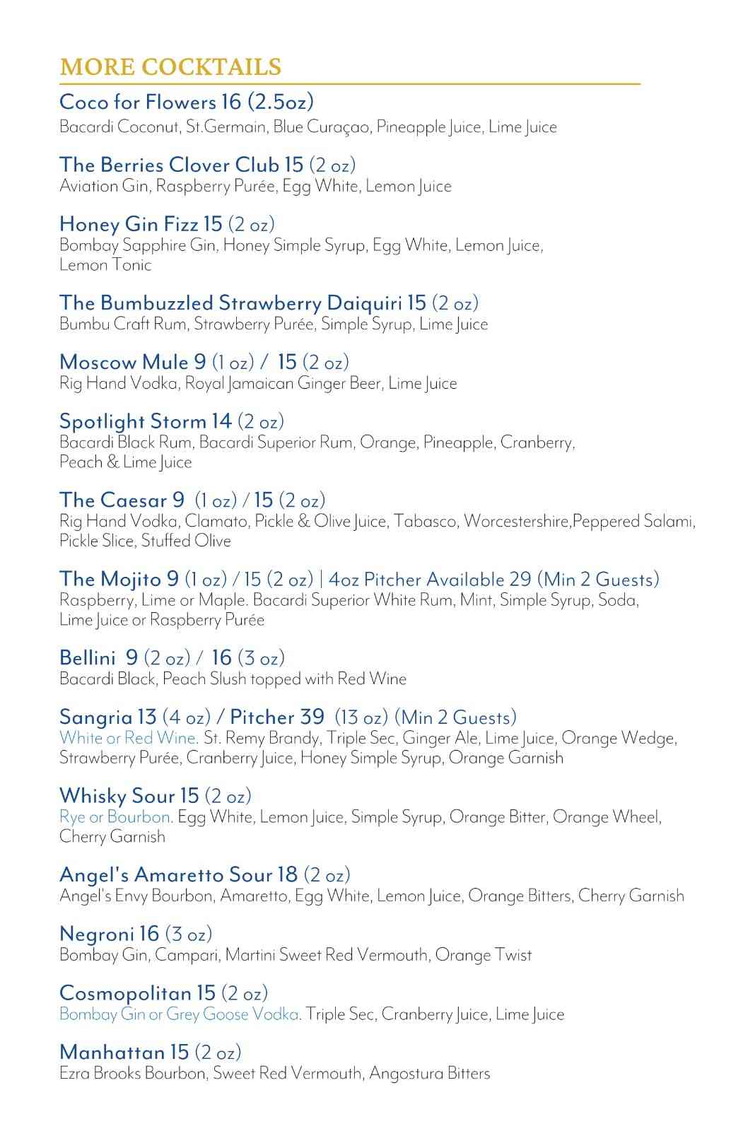 Seasonal Menu • Spotlight Cabaret